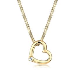 Elli DIAMONDS Collierkettchen Herz Liebe Diamant (0.015 ct) 925 Silber, goldfarben