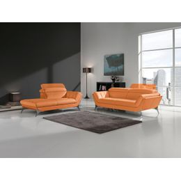 Egoitaliano Polstergarnitur Sueli, (Set), bestehend aus Sofa und Recamiere, Kopfteilverstellung, Bezug Leder, orange