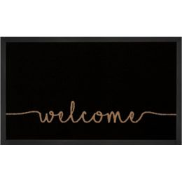 Fußmatte Cozy Welcome, Hanse Home, rechteckig, Höhe: 5 mm, Waschbar, Schmutzfangmatte, Outdoor, Innen, Rutschfest, Wetterfest, beige|schwarz