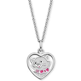 Herzengel Kette mit Anhänger Herz mit Katze, HEN-CAT-HEART, mit Emaille, rosa|schwarz|silberfarben|weiß