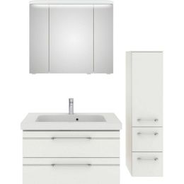 Saphir Badmöbel-Set Balto Sprint 3-teilig, Mineralmarmor-Waschtisch mit LED-Spiegelschrank, (4-St), Badezimmer Set mit Midischrank, inkl Türdämpfer, 4 Türen, 4 Schubladen, weiß