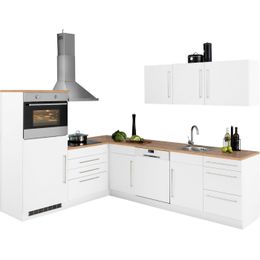 Kochstation Winkelküche KS-Samos, mit E-Geräten, Stellbreite 200/270 cm, weiß