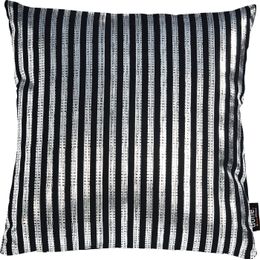 done.® Dekokissen Stone Stripes, mit Streifen-Applikation, Kissenhüle ohne Füllung, 1 Stück, schwarz|silberfarben
