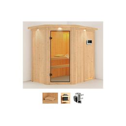 Karibu Sauna Swantje, BxTxH: 165 x 210 x 202 cm, 68 mm, (Set) 3,6-kW-Bio-Plug & Play Ofen mit externer Steuerung, beige