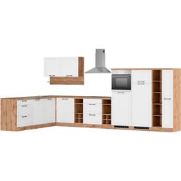 Kochstation Küche KS-Lana, Stellbreite 240/420 cm, wahlweise mit E-Geräten, weiß