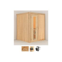 Karibu Sauna Milaja, BxTxH: 151 x 151 x 198 cm, 68 mm, (Set) 3,6-kW-Plug & Play Ofen mit integrierter Steuerung, beige