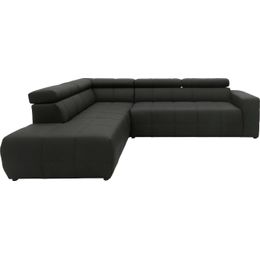 DOMO collection Ecksofa Brandon L-Form, auch in Leder, inklusive Kopfteilverstellung, wahlweise mit Sitztiefenverstellung, schwarz