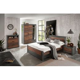 Home Affaire Schlafzimmer-Set BROOKLYN, (Set, 5-St), Bett mit Holzkopfteil und Schublade, grau