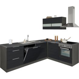 Kochstation Küche KS-Luhe, Stellbreite 240x180 cm, wahlweise mit oder ohne E-Geräten, MDF-Fronten, grau