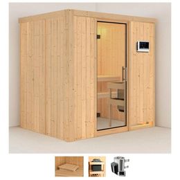 Karibu Sauna Finja, BxTxH: 196 x 151 x 198 cm, 68 mm, (Set) 3,6-kW-Plug & Play Ofen mit externer Steuerung, beige