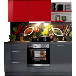 Express Küchen Express Küchen Küchenzeile Jena, Breite 180 cm, vormontiert, mit Soft-Close-Funktion, Arbeitshöhe 91 cm, grau|rot