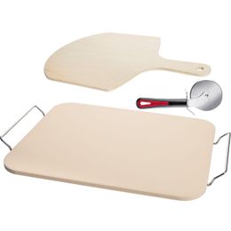 Westmark Pizzastein, Keramik, (Set, 3-St), Inkl. Pizzaschaufel und Pizzaschneider, beige