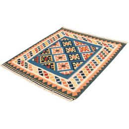 Wollteppich Kelim - Oriental quadratisch - 106 x 102 cm - dunkelblau, morgenland, quadratisch, Höhe: 6 mm, Wohnzimmer, Einzelstück, blau