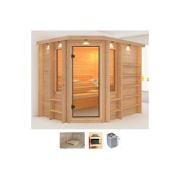 Karibu Sauna Riosa, BxTxH: 259 x 210 x 206 cm, 40 mm, (Set) 9-kW-Ofen mit integrierter Steuerung, beige