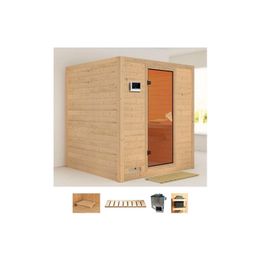 Karibu Sauna Menja, BxTxH: 196 x 196 x 200 cm, 40 mm, (Set) 9-kW-Ofen mit externer Steuerung, beige