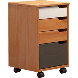 INTER-FURN Rollcontainer Mestre, Korpus und Front aus massivem Kiefernholz, beige|grau