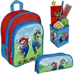 Scooli Kinderrucksack Super Mario (Set, 3-tlg), bunt