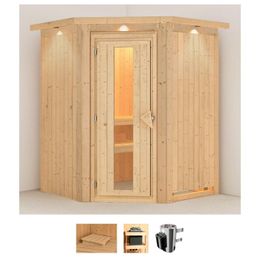 Karibu Sauna Nanna, BxTxH: 165 x 165 x 202 cm, 68 mm, (Set) 3,6-kW-Plug & Play Ofen mit integrierter Steuerung, beige