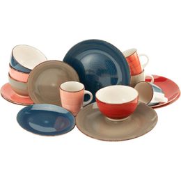 Creatable Kombiservice Geschirr-Set Bella Casa Cottage (16-tlg), 4 Personen, Steingut, Service, handgemaltes Spiral-Dekor, 16 Teile, für 4 Personen, blau|bunt|rosa|rot