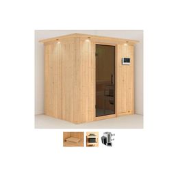 Karibu Sauna Finja, BxTxH: 210 x 165 x 202 cm, 68 mm, (Set) 3,6-kW-Plug & Play Ofen mit externer Steuerung, beige