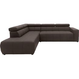 DOMO collection Ecksofa Brandon L-Form, auch in Leder, inklusive Kopfteilverstellung, wahlweise mit Sitztiefenverstellung, braun