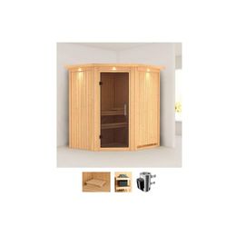 Karibu Sauna Tomke, BxTxH: 184 x 165 x 202 cm, 68 mm, (Set) 3,6-kW-Plug & Play Ofen mit integrierter Steuerung, beige