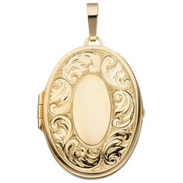 Jobo Medallionanhänger Anhänger Medaillon oval, 925 Silber vergoldet, goldfarben