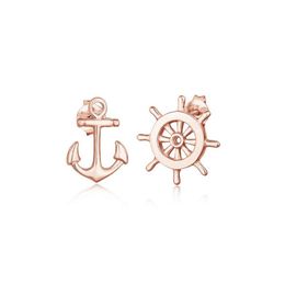 Elli Paar Ohrstecker Anker Steuerrad Maritim Sailor Filigran 925 Silber, rosa