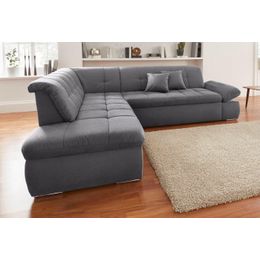 DOMO collection Ecksofa NMoric incl. Zierkissen B/T/H: 273/216/80 cm L-Form, Ottomanen-Abschluss, wahlweise mit Bettfunktion und Armlehnverstellung, grau