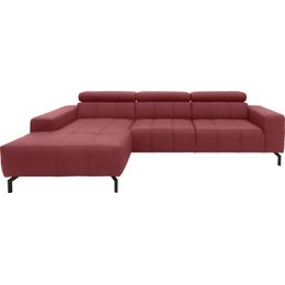 DOMO collection Ecksofa Cunelli L-Form, wahlweise inklusive 6-fach verstellbarer Kopfteilverstellung, rot