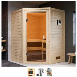 Welltime Sauna Anni, BxTxH: 145 x 145 x 187 cm, 38 mm, 3,6-kW-Bio-Plug & Play Ofen mit ext. Steuerung, beige