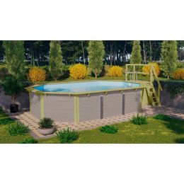 Karibu Achteckpool Modell 4X (Set), BxLxH: 690x400x121,1cm, mit Sonnenterrasse, grau