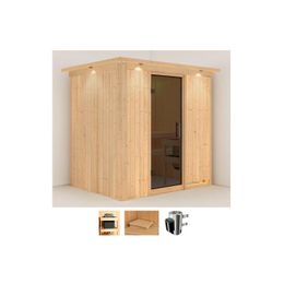 Karibu Sauna Finja, BxTxH: 210 x 165 x 202 cm, 68 mm, (Set) 3,6-kW-Plug & Play Ofen mit integrierter Steuerung, beige