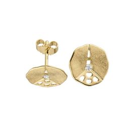 Jobo Paar Ohrstecker Eismatte Ohrringe mit Diamanten, 585 Gold, gelb|goldfarben