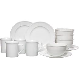 Ritzenhoff & Breker Ritzenhoff & Breker Frühstücks-Geschirrset Service, Simple (Teller, Schale, Kaffeebecher) (12-tlg), 4 Personen, Porzellan, Relief-Rand, 12 Teile, für 4 Personen, weiß