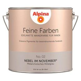Alpina Wand- und Deckenfarbe Feine Farben No. 02 Nebel im November®, Melancholisches Mittelgrau, edelmatt, 2,5 Liter, grau