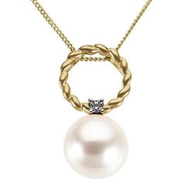 Firetti Perlenanhänger Schmuck Geschenk Gold 333 Halsschmuck Anhänger für Halskette Perle, mit Süßwasserzuchtperle und Brillant, gelb|goldfarben|weiß