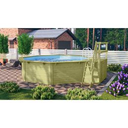 Karibu Achteckpool Modell 2X (Set), BxLxH: 550x469,5x121,1cm, mit Sonnenterrasse, braun