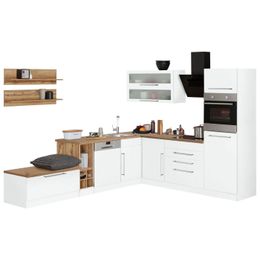 Kochstation Winkelküche KS-Samos, mit E-Geräten, Stellbreite 300 x 250 cm, weiß