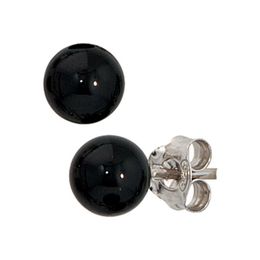 Jobo Paar Ohrstecker, rund 925 Silber mit Onyx, silberfarben