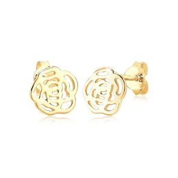 Elli Premium Paar Ohrstecker Rose Blume Blüte Sommer 585 Gelbgold, goldfarben