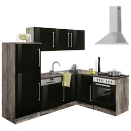 Kochstation Winkelküche KS-Samos, ohne E-Geräte, Stellbreite 230 x 170 cm, schwarz