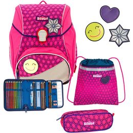 Scout Schulranzen Alpha Neon Safety - Pink Glow (Set, 4-tlg), mit 3 Funny Snaps; enthält recyceltes Material, rosa