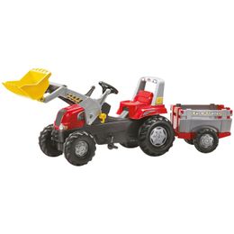 Rolly Toys® Tretfahrzeug Junior RT, Kindertraktor mit Lader und Anhänger, rot