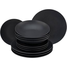 Creatable Tafelservice Geschirr-Set Soft Touch Black (12-tlg), 4 Personen, Steinzeug, Service, schwarz, seidenmatte Glasur, 12 Teile, für 4 Personen, schwarz