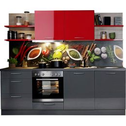Express Küchen Express Küchen Küchenzeile Jena, vormontiert, mit Soft-Close-Funktion, Stellbreite 240 cm, grau|rot