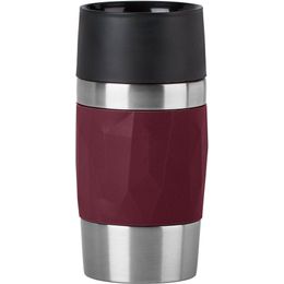 Emsa Thermobecher Travel Mug Compact, Edelstahl, Kunststoff, Silikon, 0,3L, Edelstahl, 3h warm/6h kalt, 360°Trinköffnung, spülmaschinenfest, rot