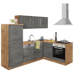 Kochstation Winkelküche KS-Samos, mit E-Geräten, Stellbreite 230 x 170 cm, grau