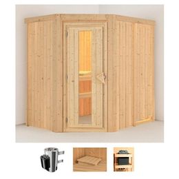 Karibu Sauna Swantje, BxTxH: 151 x 196 x 198 cm, 68 mm, (Set) 3,6-kW-Plug & Play Ofen mit integrierter Steuerung, beige