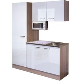 Flex-Well Küche Florenz, Gesamtbreite 150 cm, mit großem Vorratsschrank und Mikrowelle, weiß